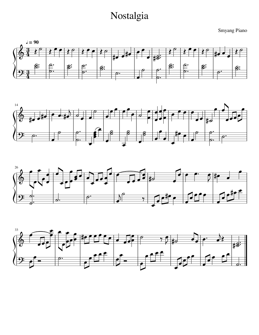Nostalgia Sheet Music for Piano (Solo) easy | MuseScore.com