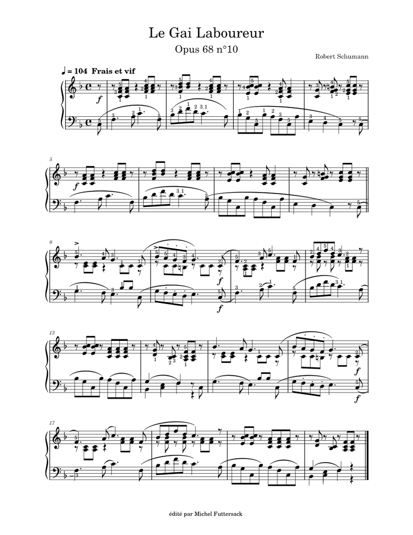 The Happy Farmer, op. 68, No 10 – Robert Schumann Sheet Music for Piano ...