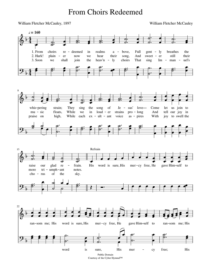 From choirs redeemed - William F. McCauley Sheet music for Piano (Piano ...