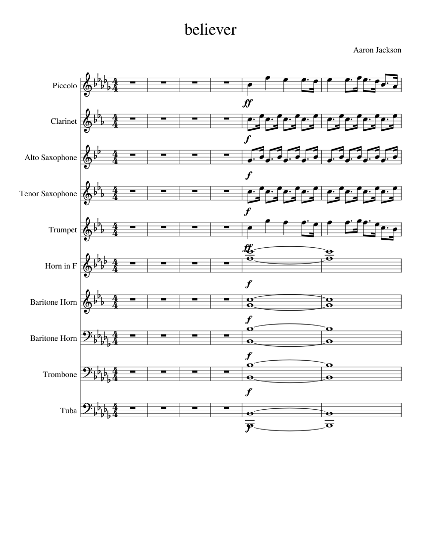 Believer Sheet music for Trombone, Tuba, Flute piccolo, Saxophone alto & more instruments ...