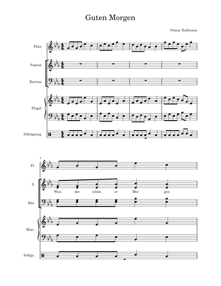 Guten Morgen Sheet Music for Piano, Soprano, Baritone, Flute & more instruments (Piano-Voice ...