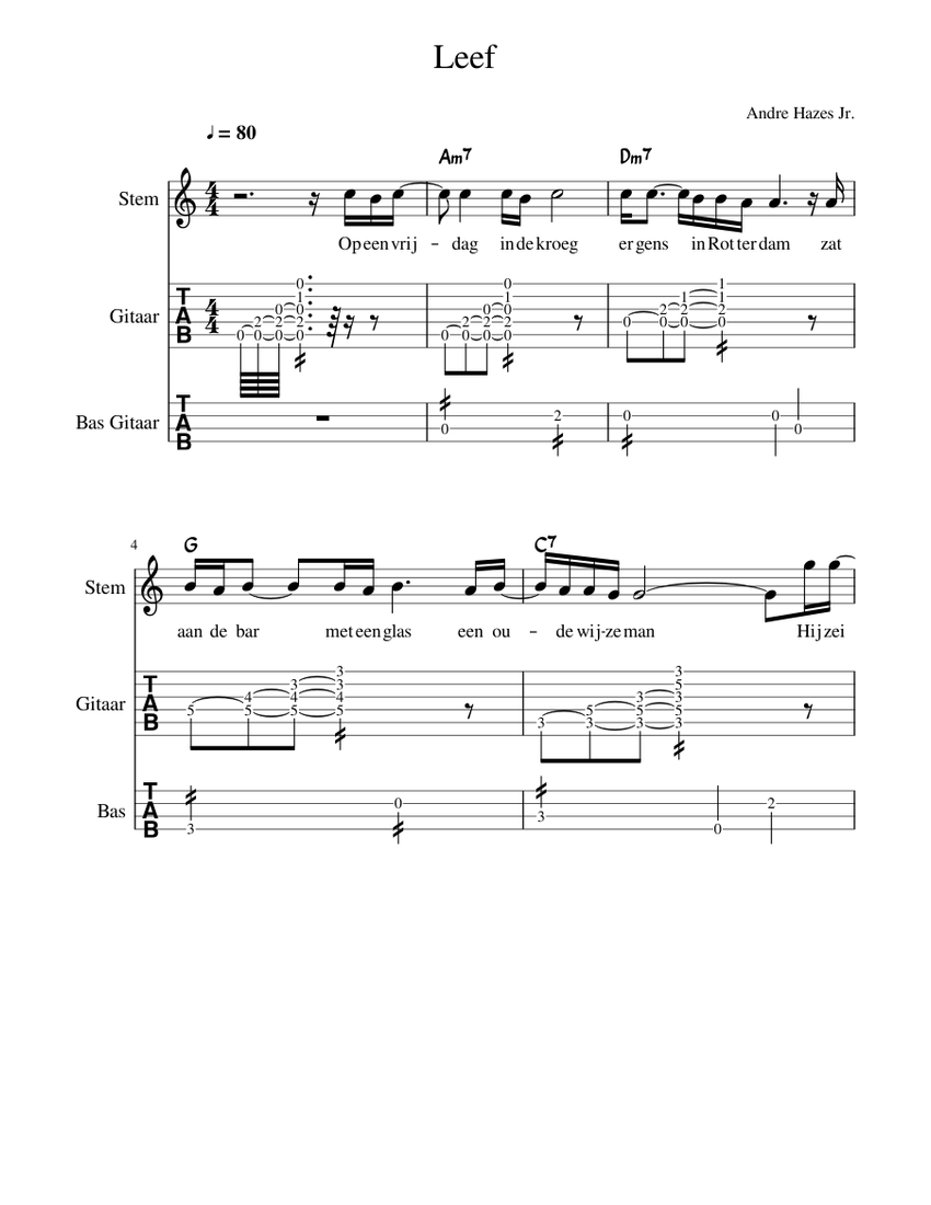 Leef – André Hazes Sheet Music and Tab with Chords for Vocals, Guitar ...