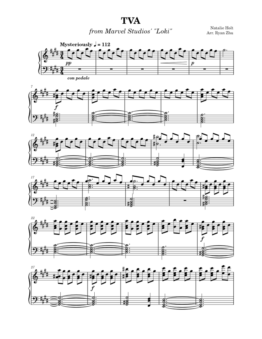 Natalie Holt - TVA | From Marvel Studios' "Loki" | Piano Arrangement ...
