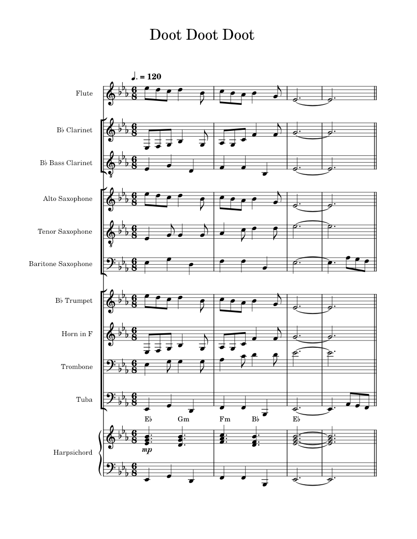 Doot_Doot_Doot Sheet Music for Trombone, Harpsichord, Tuba, Flute ...