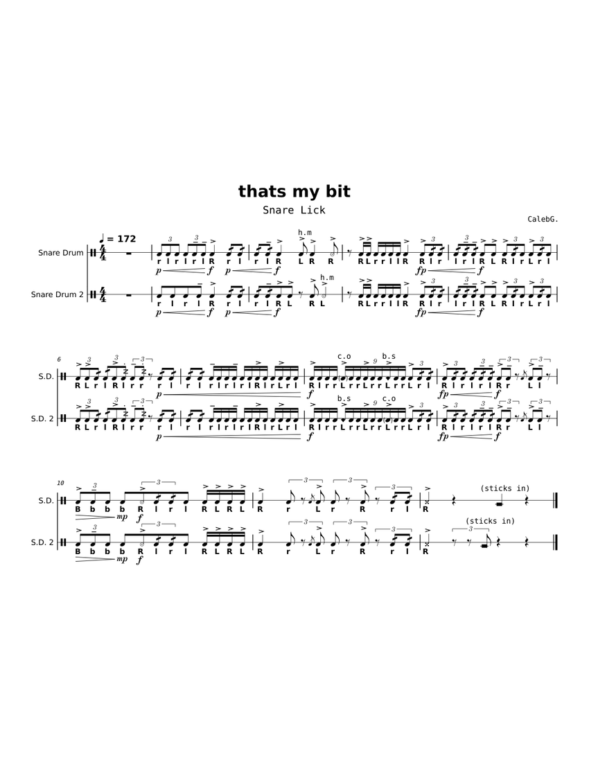 "Thats My Bit" - Snare Lick - Written by CalebG. Sheet Music ...