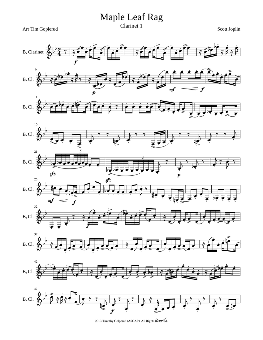 Maple Leaf Rag Sheet music for Woodwinds (other) (Solo) | Musescore.com