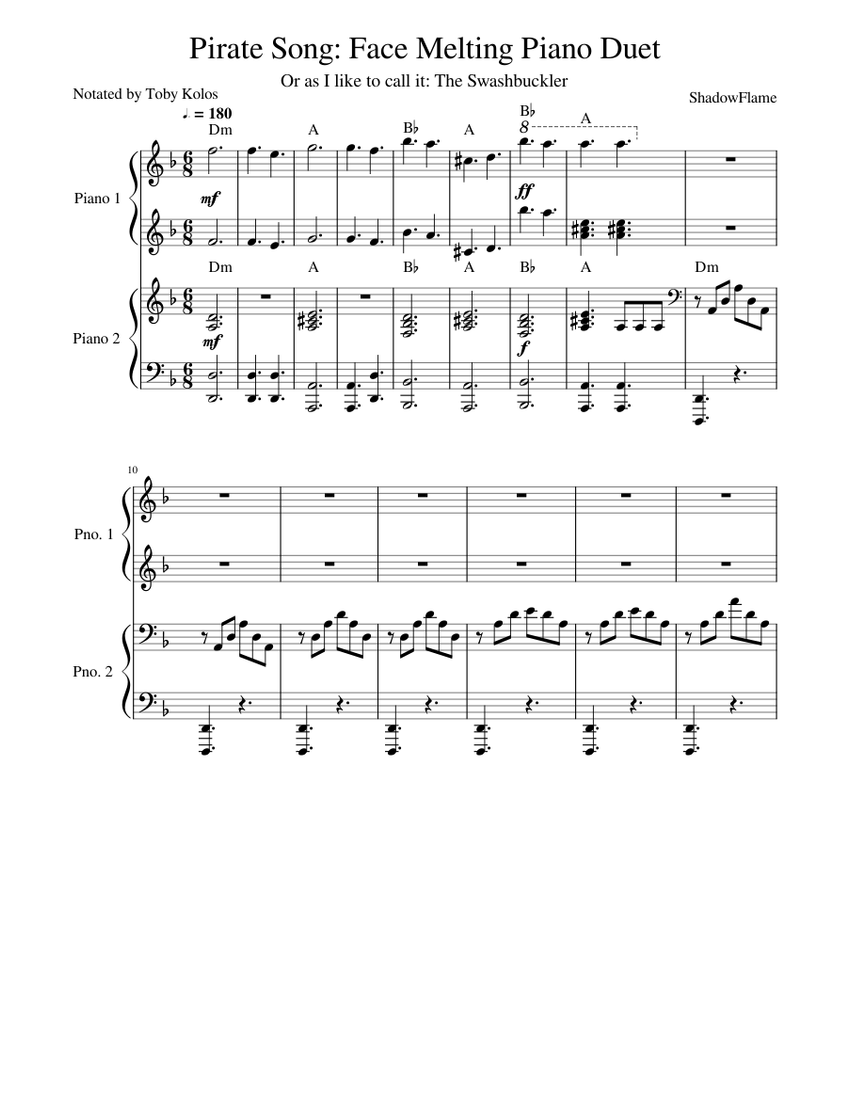 The Pirate song (The Swashbuckler) Sheet Music with Chords for Piano ...