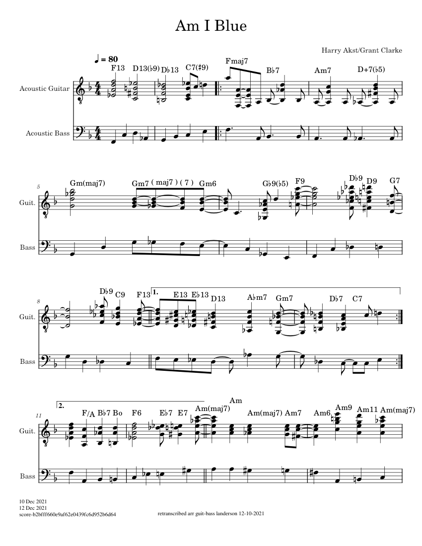 Am I Blue – Harry Akst/Grant Clarke Sheet Music with Chords for Guitar ...