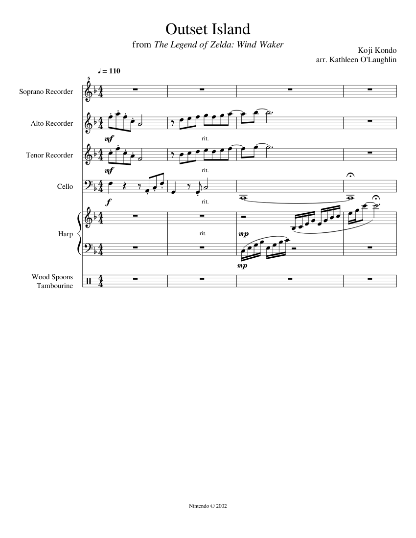 Outset Island Sheet Music for Cello, Drum group, Harp, Recorder (Mixed ...