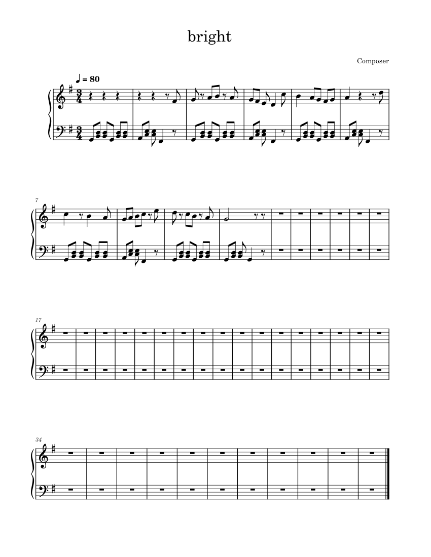 bright Sheet music for Piano (Solo) Easy | Musescore.com
