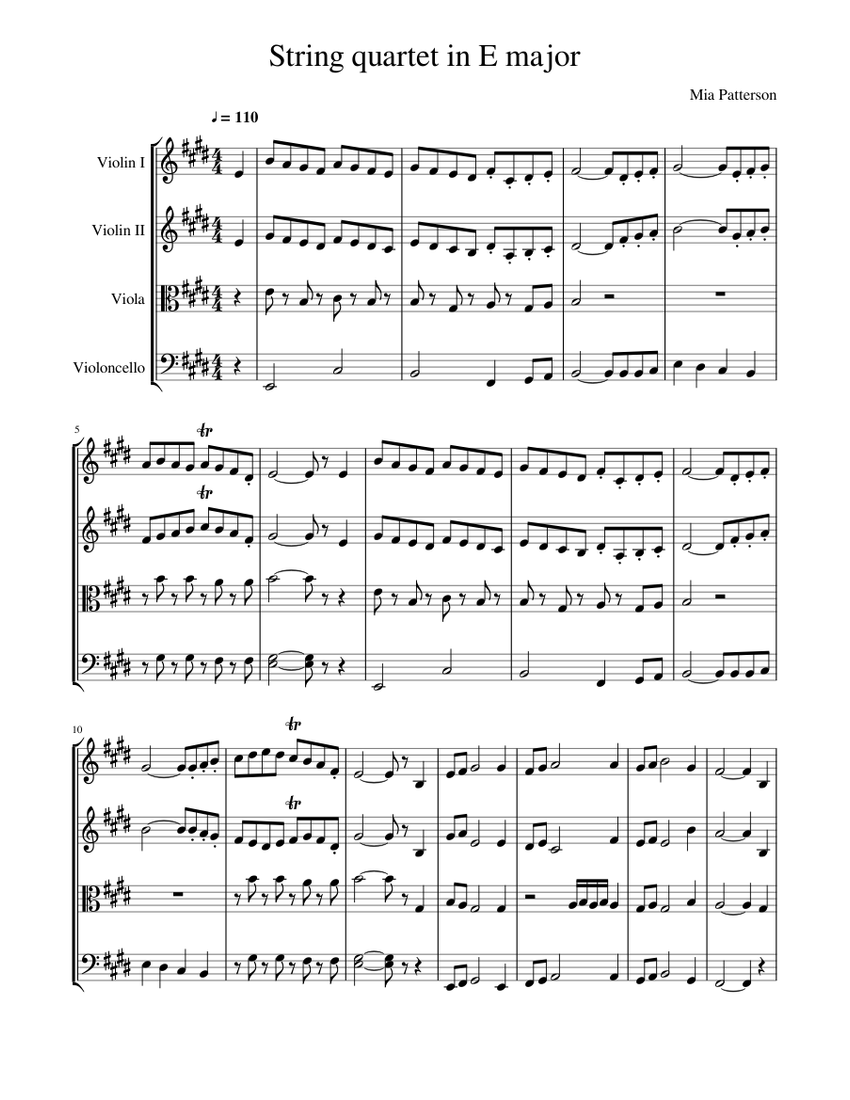 String quartet in E Major Sheet music for Violin, Viola, Cello (String ...
