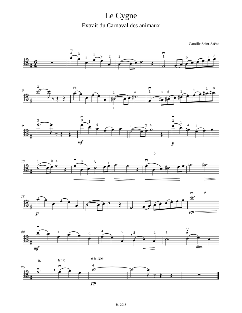 Le Cygne – Camille Saint-Saëns Sheet music for Cello (Mixed Duet) | Musescore.com
