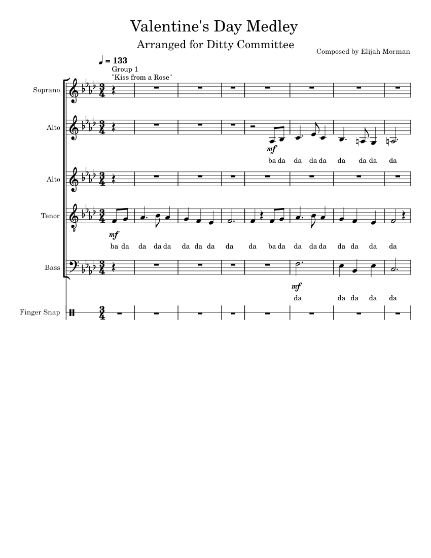 Valentine's Day Medley Sheet Music for Soprano, Alto, Tenor, Bass voice ...