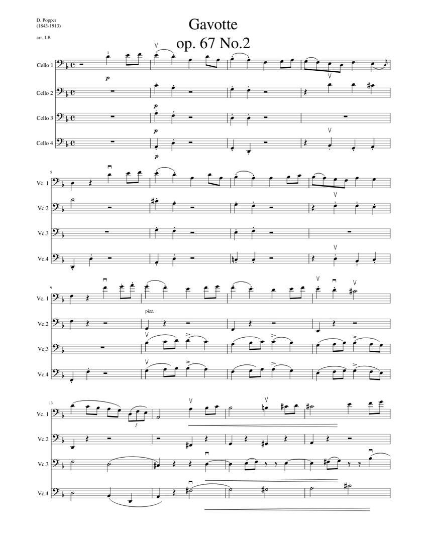 David Popper, Gavotte op 67 No 2, Arr. for 4 Cellos Sheet Music for ...
