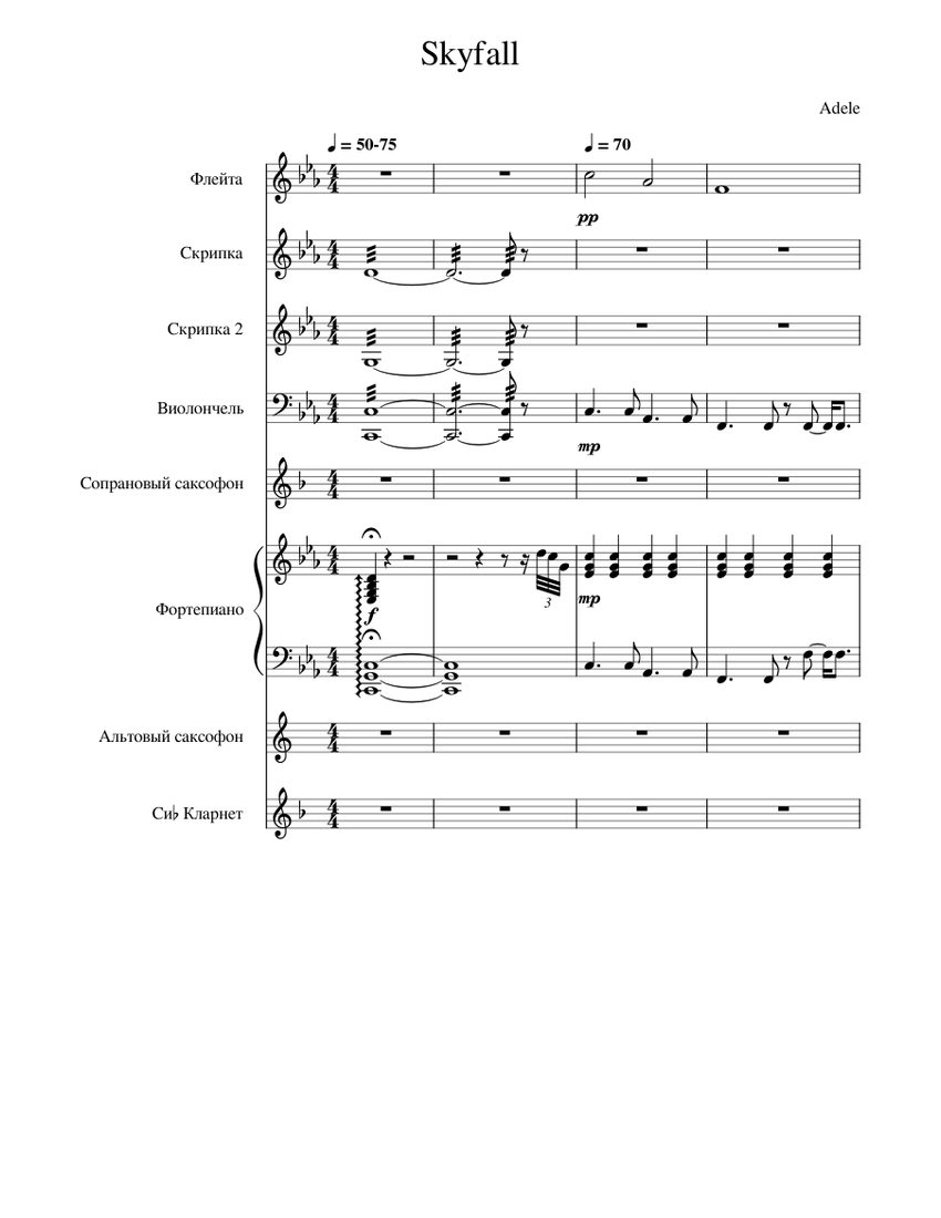 Skyfall all parts Sheet music for Piano, Flute, Clarinet in b-flat ...