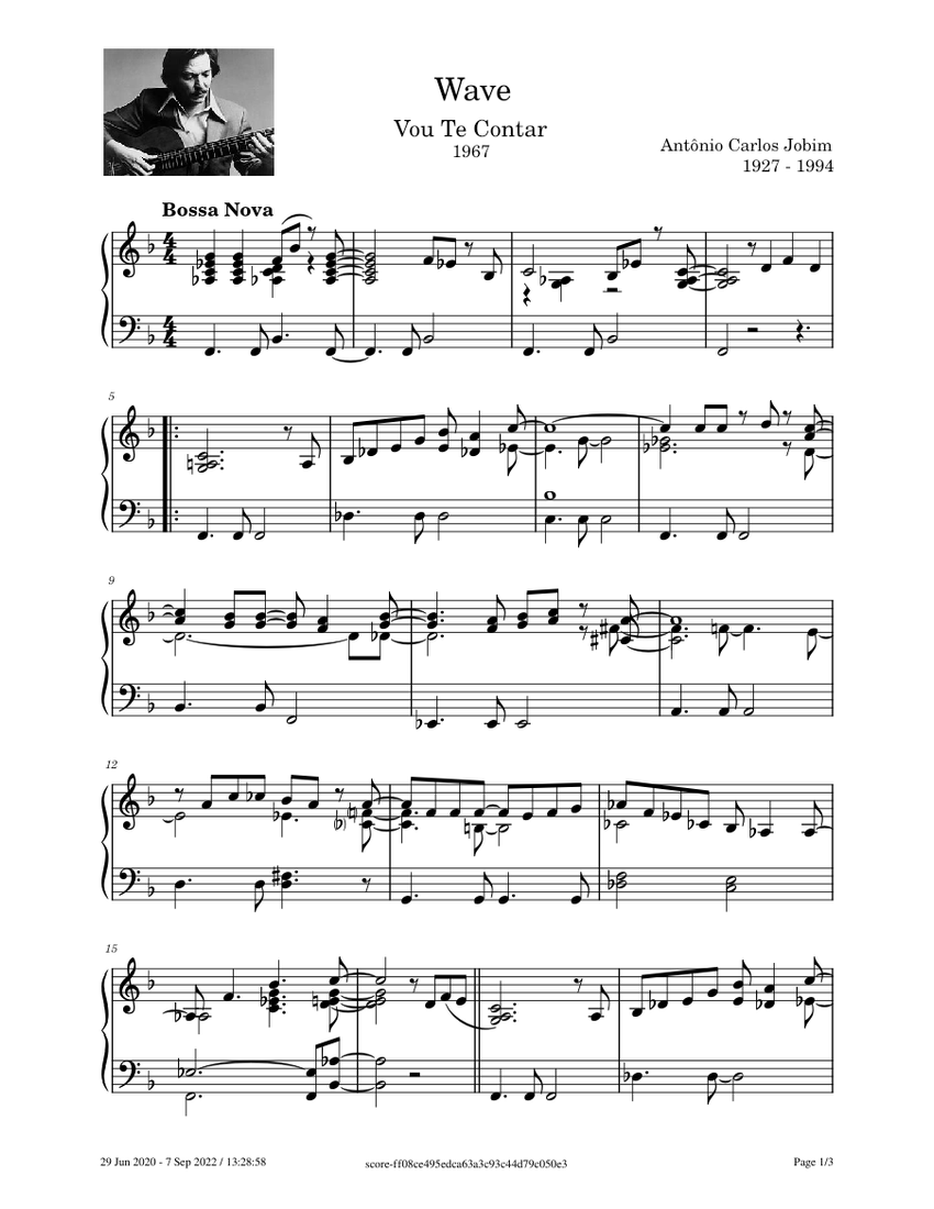 Wave – Antônio Carlos Jobim Sheet Music for Piano (Solo) Easy ...