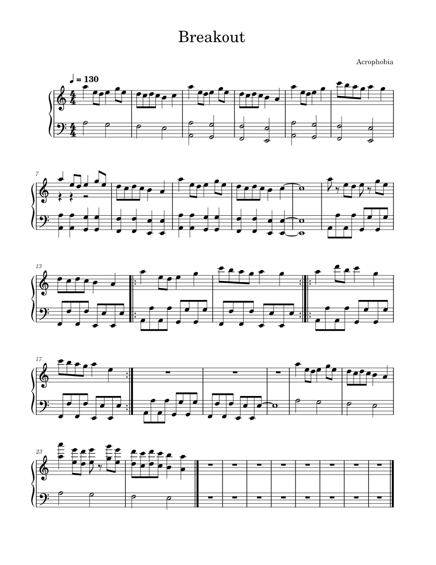 Breakout Sheet music for Piano (Solo) Easy | Musescore.com