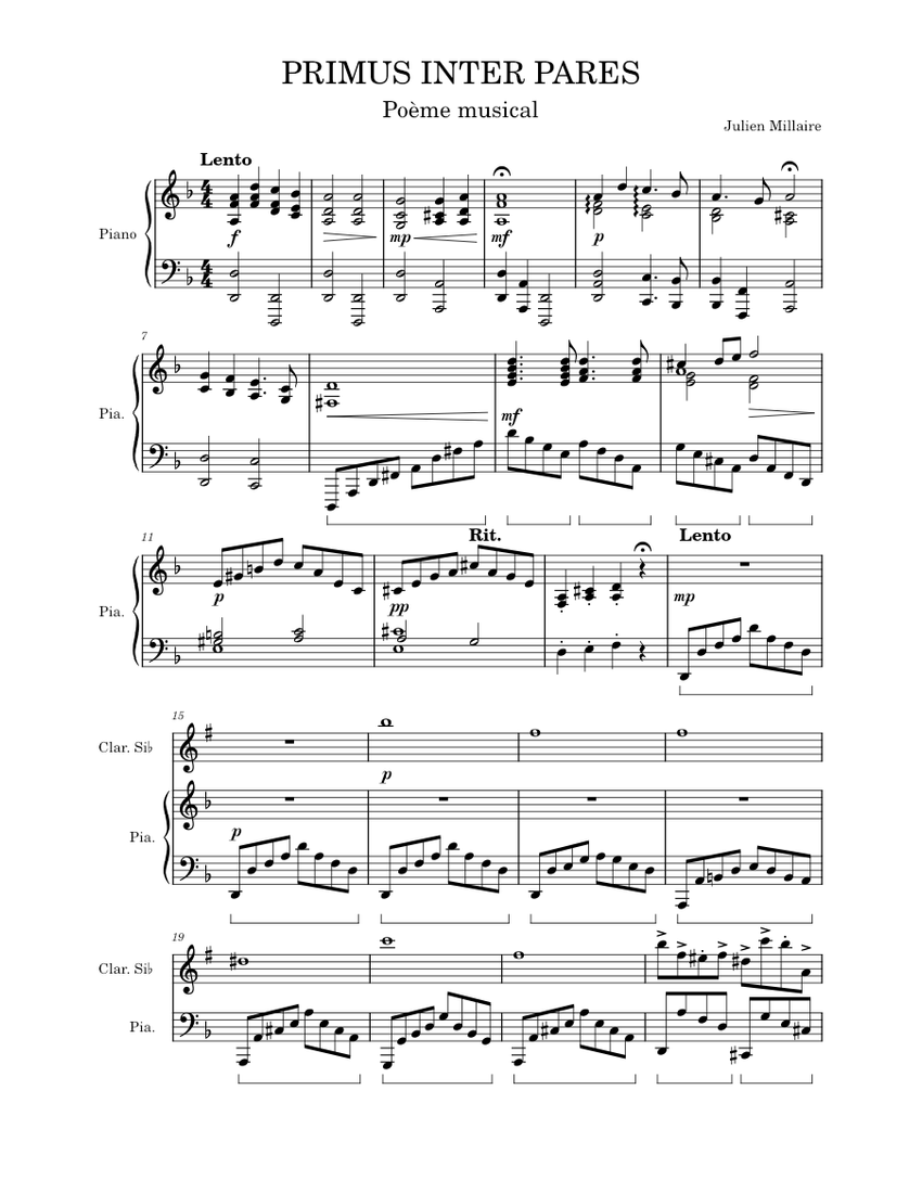 PRIMUS INTER PARES Sheet music for Piano, Clarinet in b-flat, Cello ...