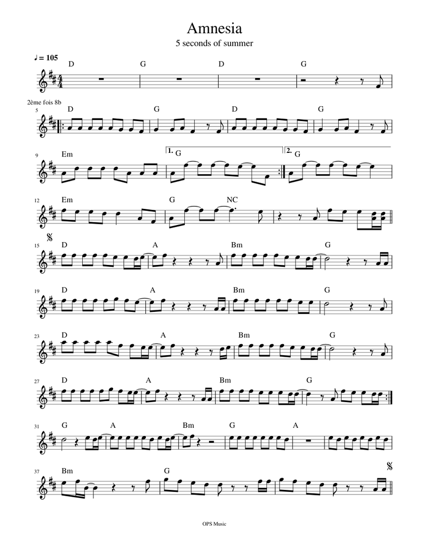 Amnesia Sheet music for Piano (Solo) Easy | Musescore.com