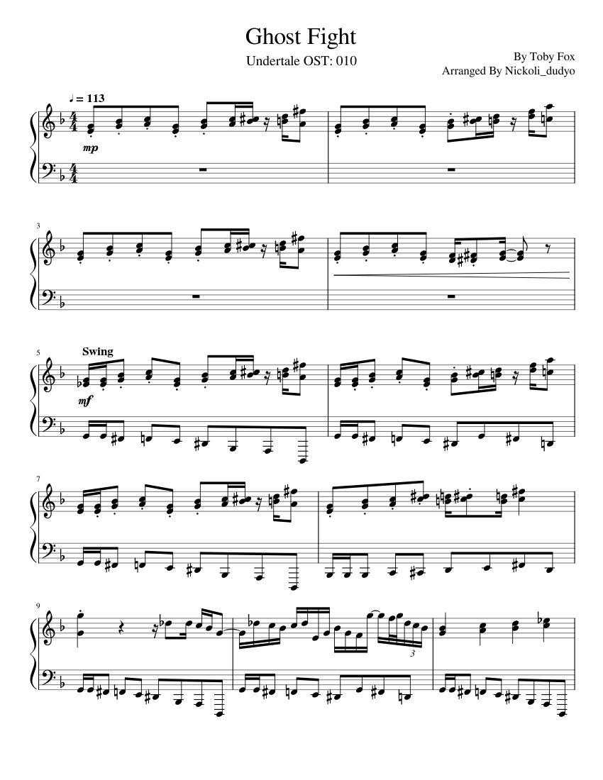 Ghost Fight -- Undertale OST 010 Sheet Music for Piano (Solo ...