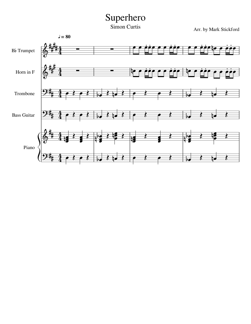 Superhero Sheet music for Piano, Trombone, Trumpet in b-flat, French ...