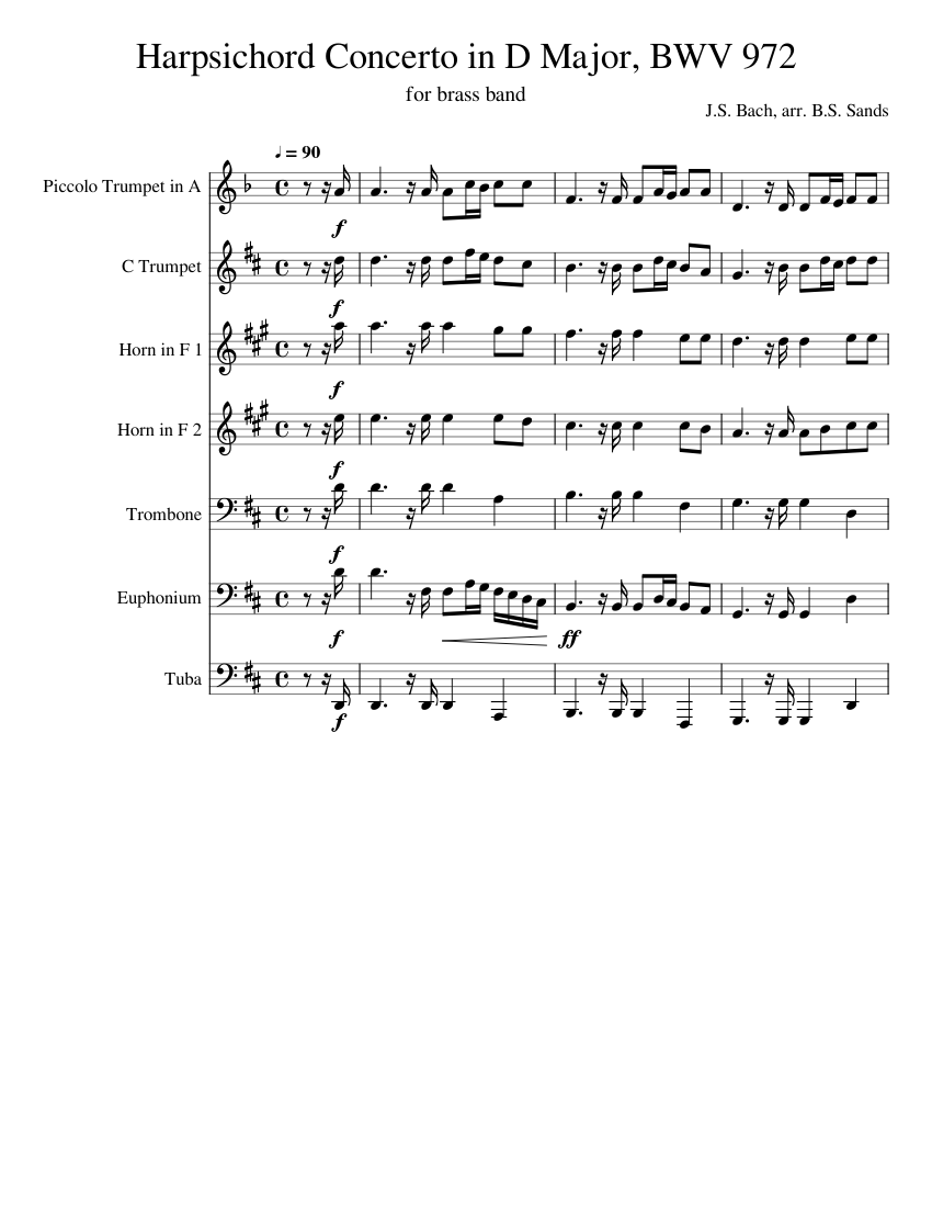 Harpsichord Concerto in D Major, BWV 972 Sheet music for Trombone ...