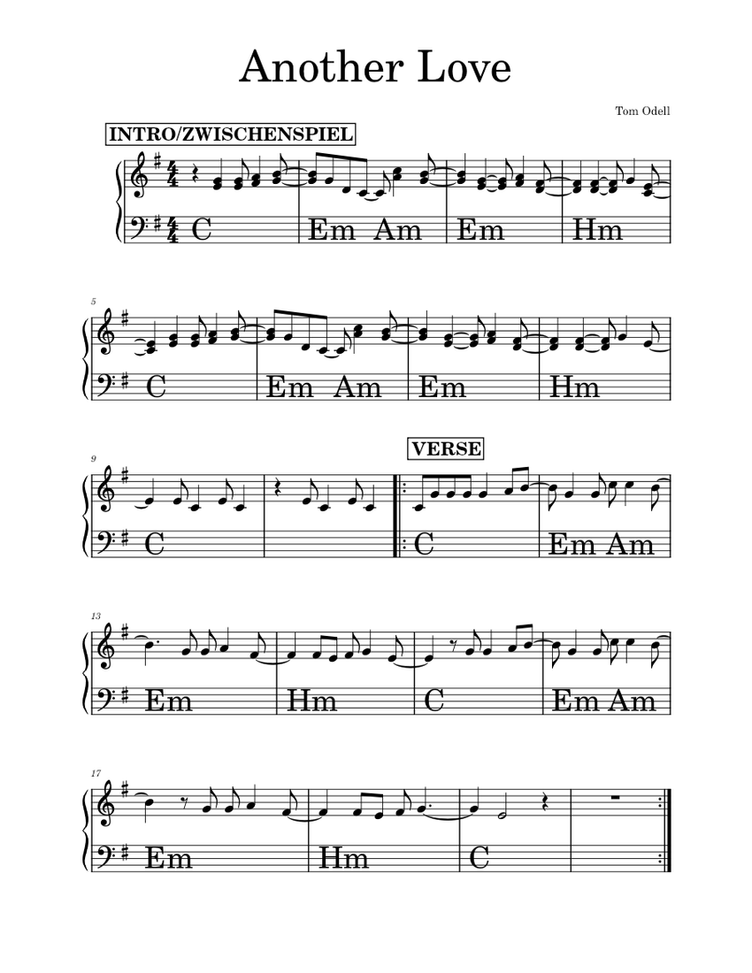 Another Love - Tom Odell Sheet Music with Chords for Piano (Solo) easy ...