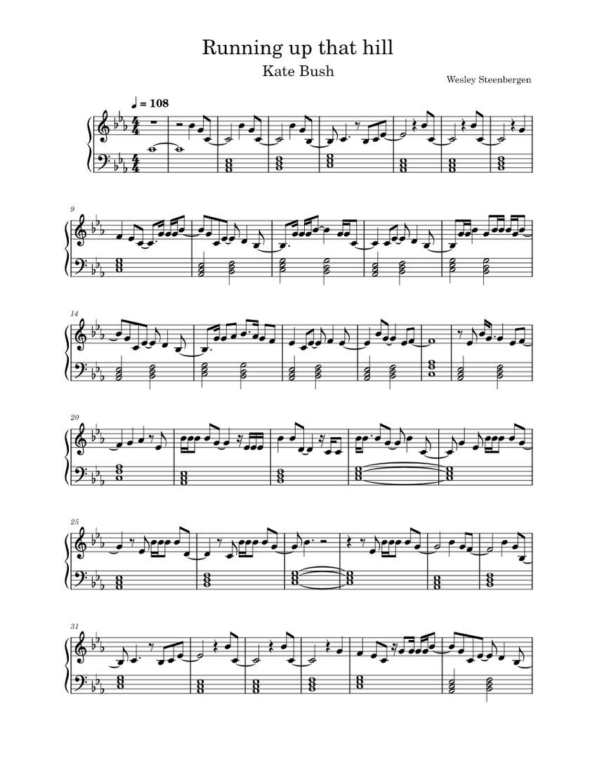Running up that hill – Kate Bush Sheet Music for Piano (Solo) easy ...