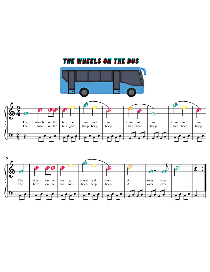 The Wheels on the Bus - ABC - YWCM Sheet Music for Piano (Solo) easy ...
