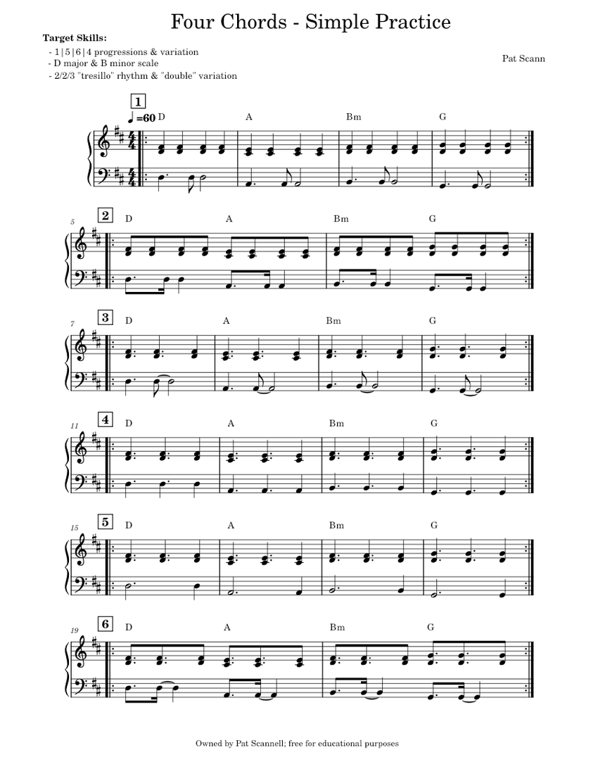 Four Chords Practice Simple Sheet Music for Piano (Solo) Easy | MuseScore.com