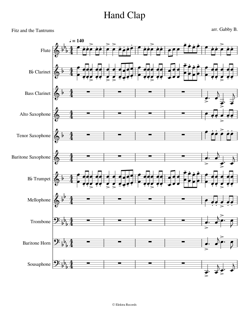 Hand Clap Sheet music for Trombone, Mellophone, Flute, Clarinet in b ...