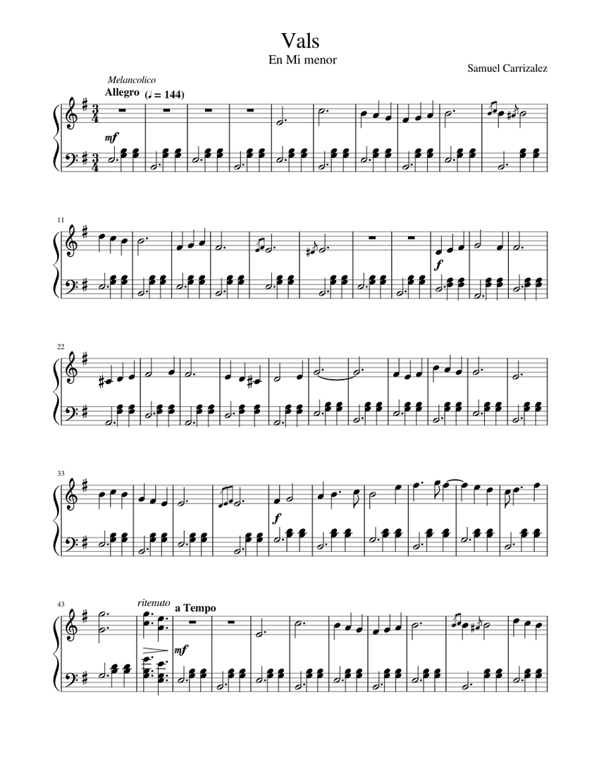 Vals Sheet music for Piano (Solo) | Musescore.com