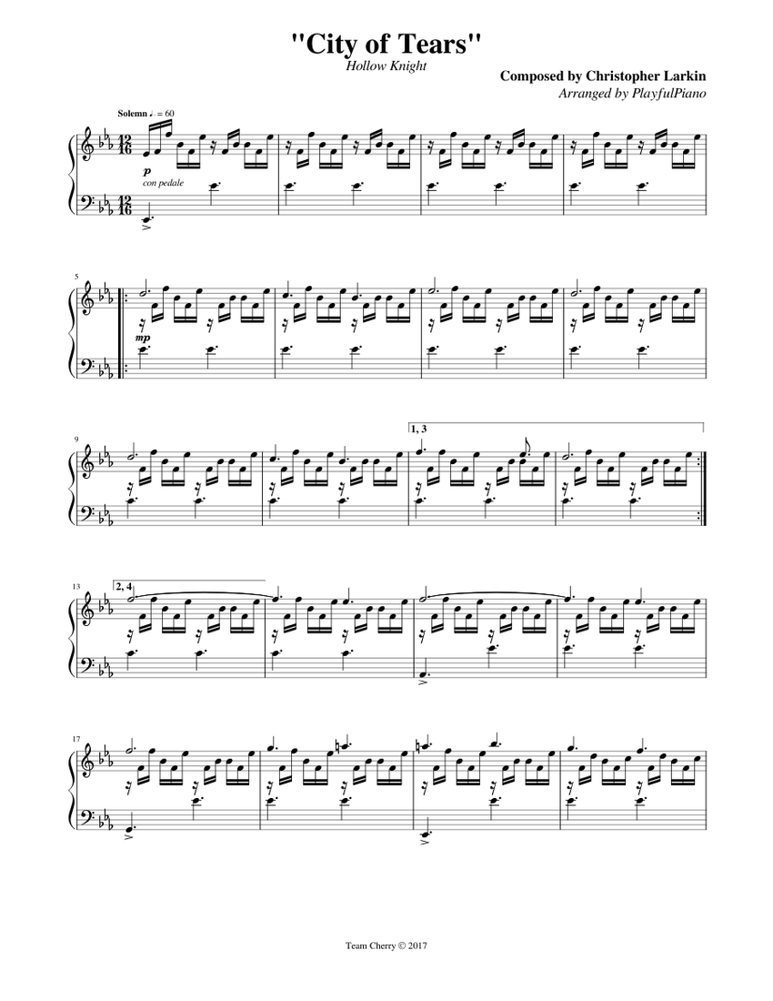City of Tears - Hollow Knight (Piano) Sheet Music for Piano (Solo ...