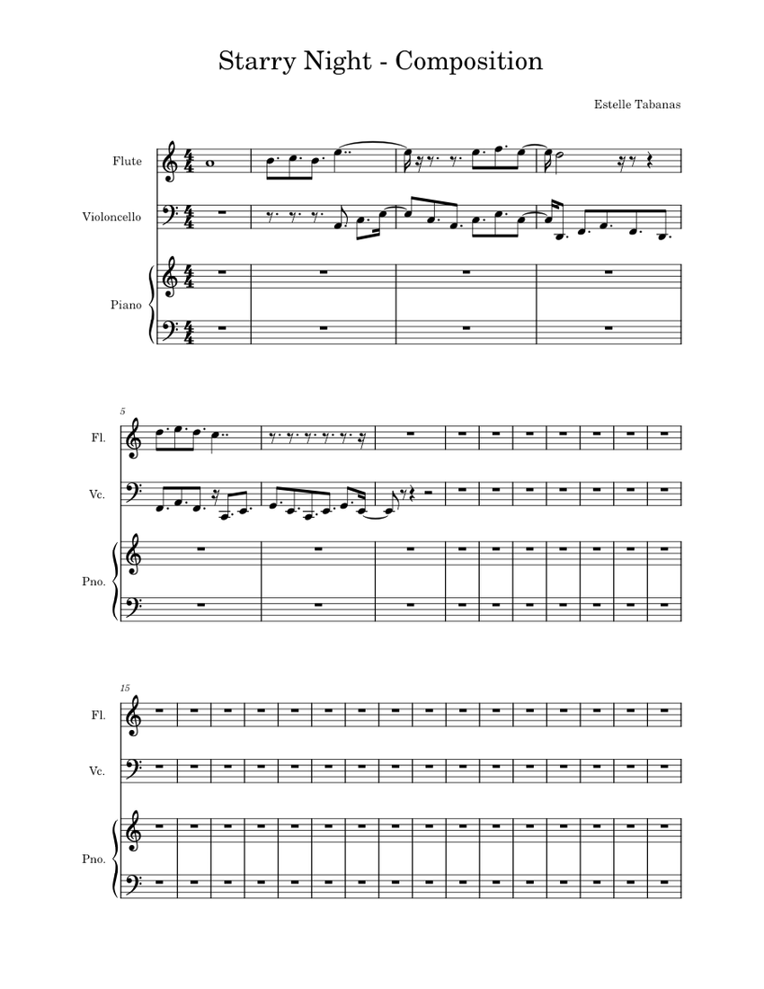 Starry Night - Composition Sheet music for Piano, Flute, Cello (Mixed ...