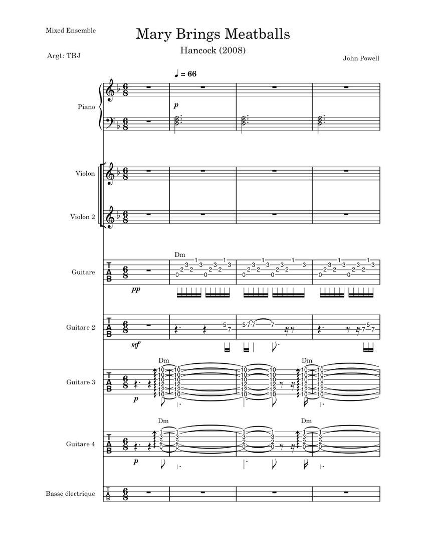 Mary Brings Meatballs - Hancock - John Powell Sheet Music for Piano ...