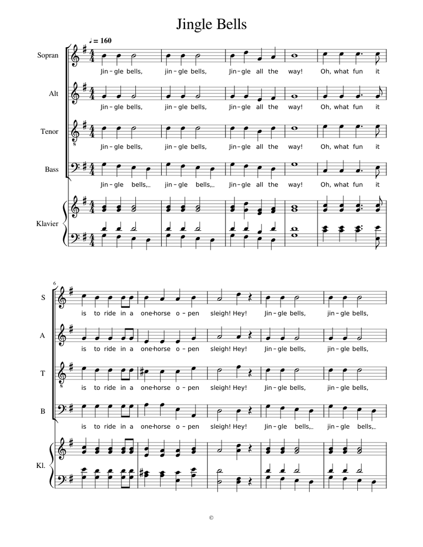 Jingle Bells Sheet Music for Piano, Soprano, Alto, Tenor & more ...