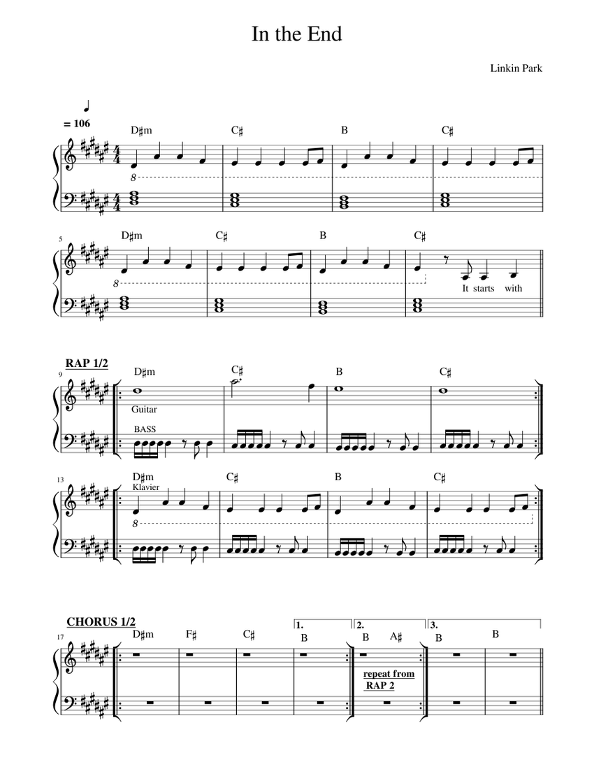 In the end – Linkin Park Sheet music for Piano (Solo) Easy | Musescore.com