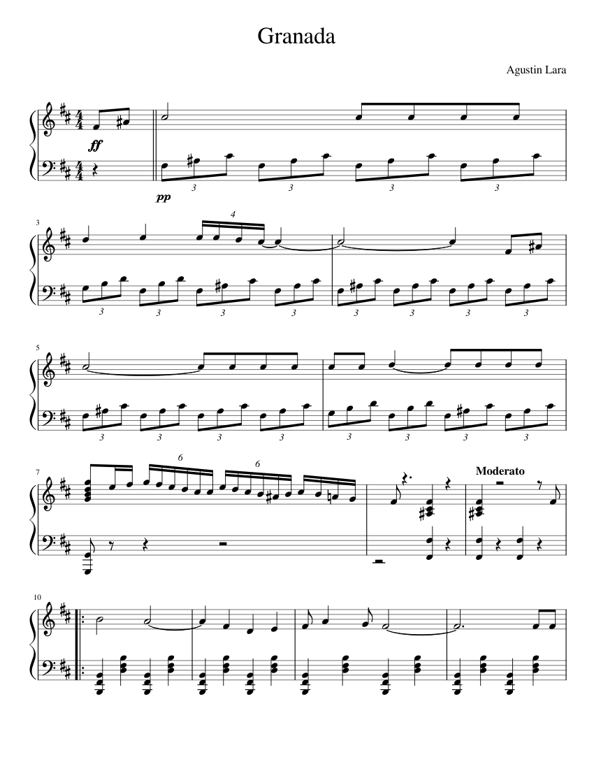 Granada, Agustin Lara Sheet Music for Piano (Solo) | MuseScore.com
