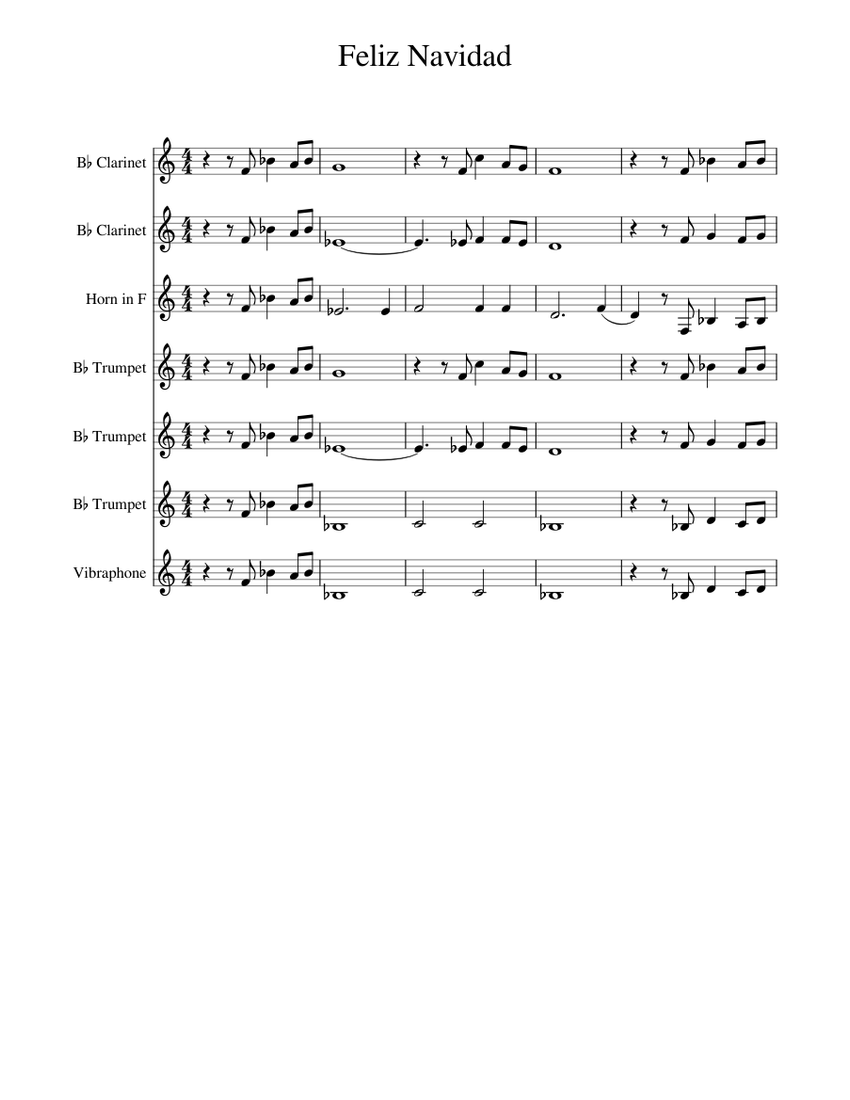 Feliz Navidad Sheet music for Clarinet in b-flat, Trumpet in b-flat ...