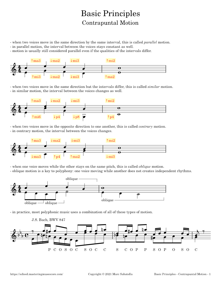 Basic Principles: Contrapuntal Motion Sheet Music for Piano (Solo) easy ...