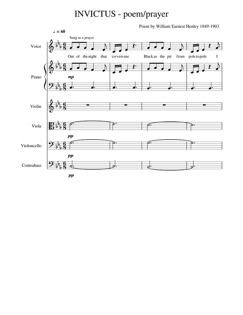 10 INVICTUS - poem prayer Sheet music for Piano, Vocals, Contrabass ...