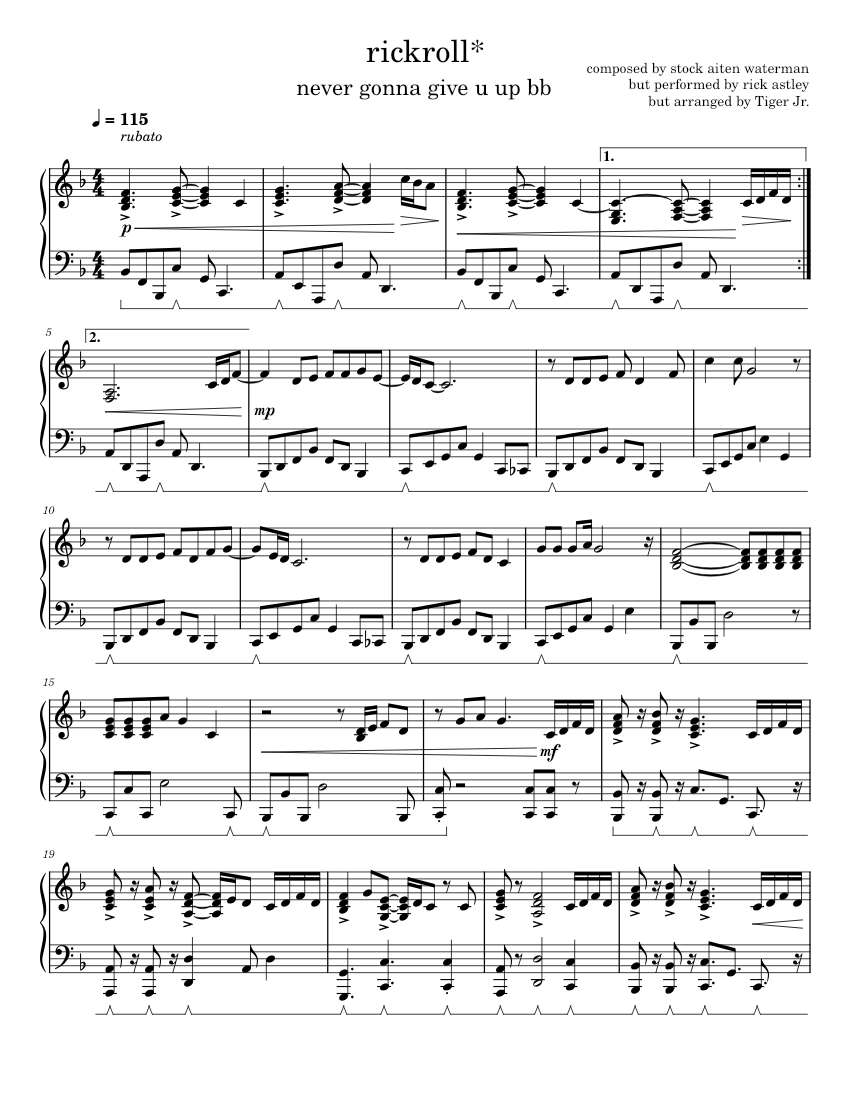rickroll Sheet Music for Piano (Solo) | MuseScore.com