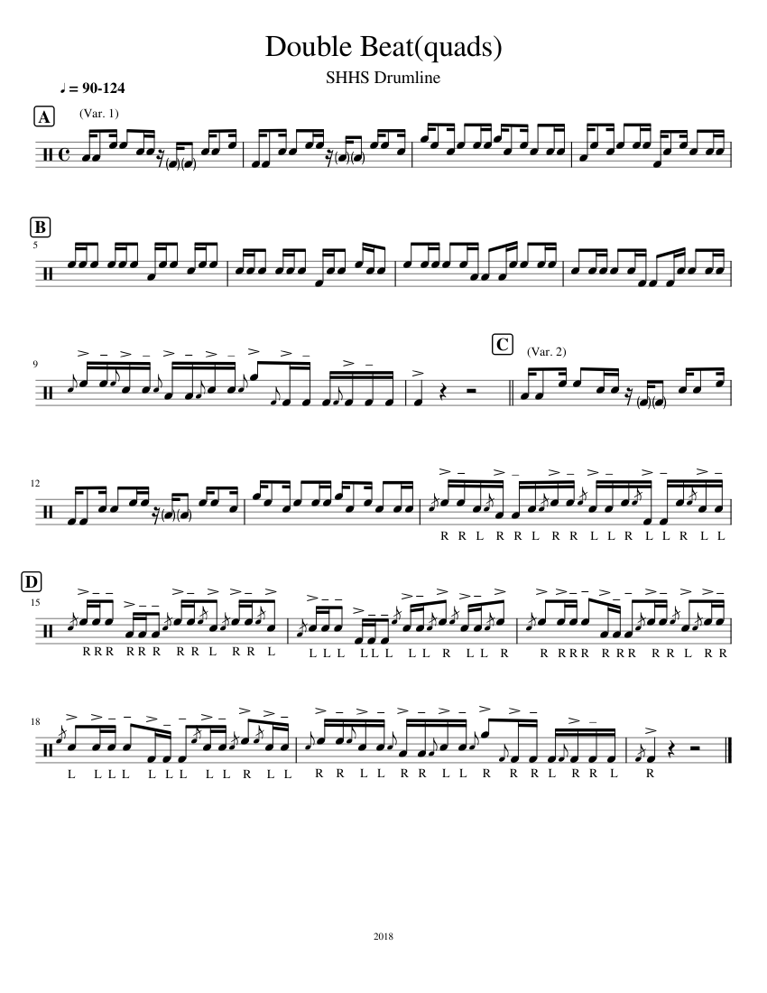 Double Beat quads Sheet music for Tenor drum (Solo) | Musescore.com