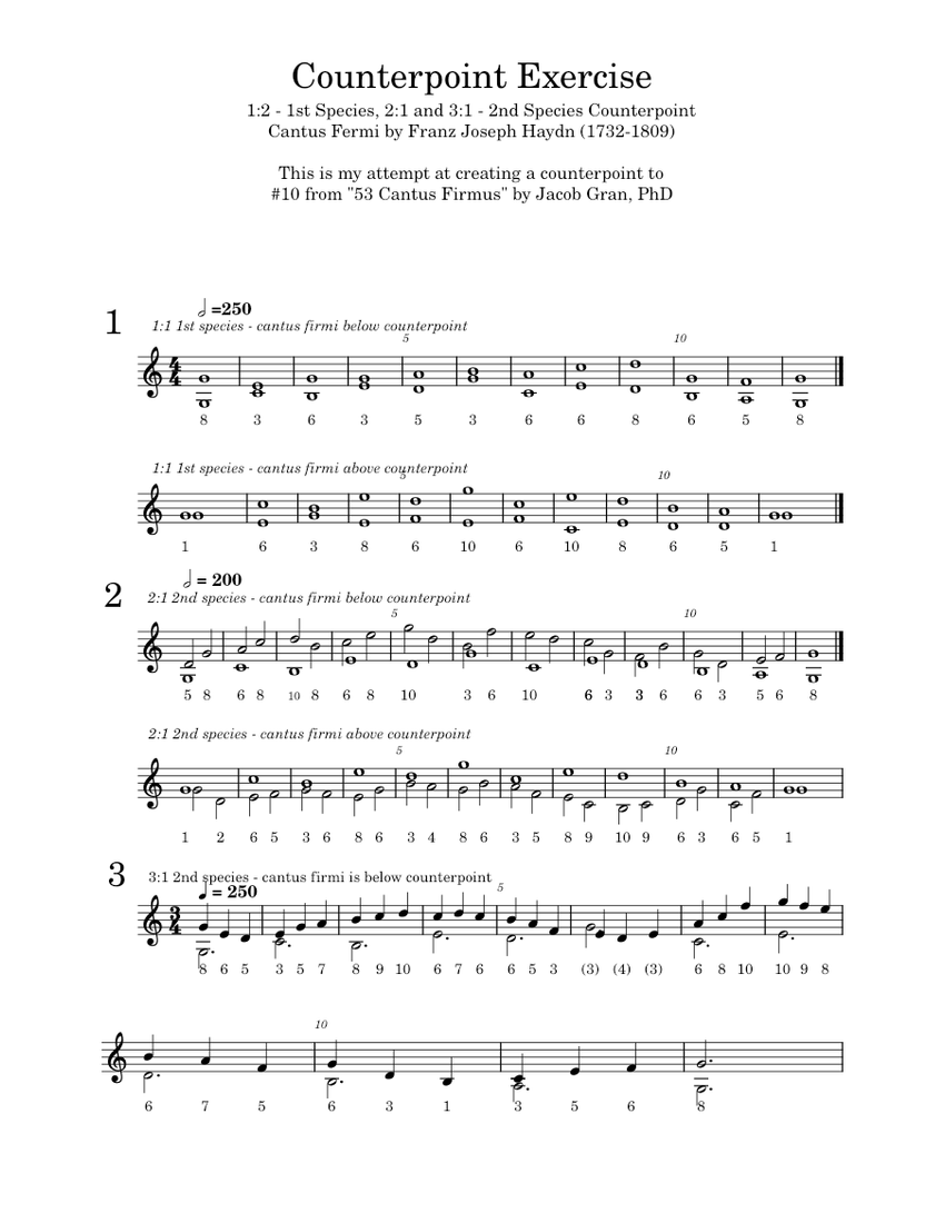 Counterpoint Exercies 1and 2nd Species Sheet music for Piano (Solo ...