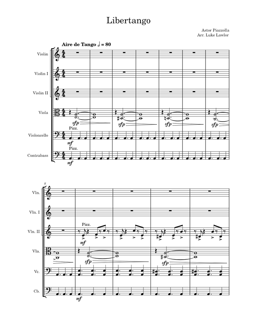 Libertango – Astor Piazzolla Sheet Music for Contrabass, Violin, Viola ...