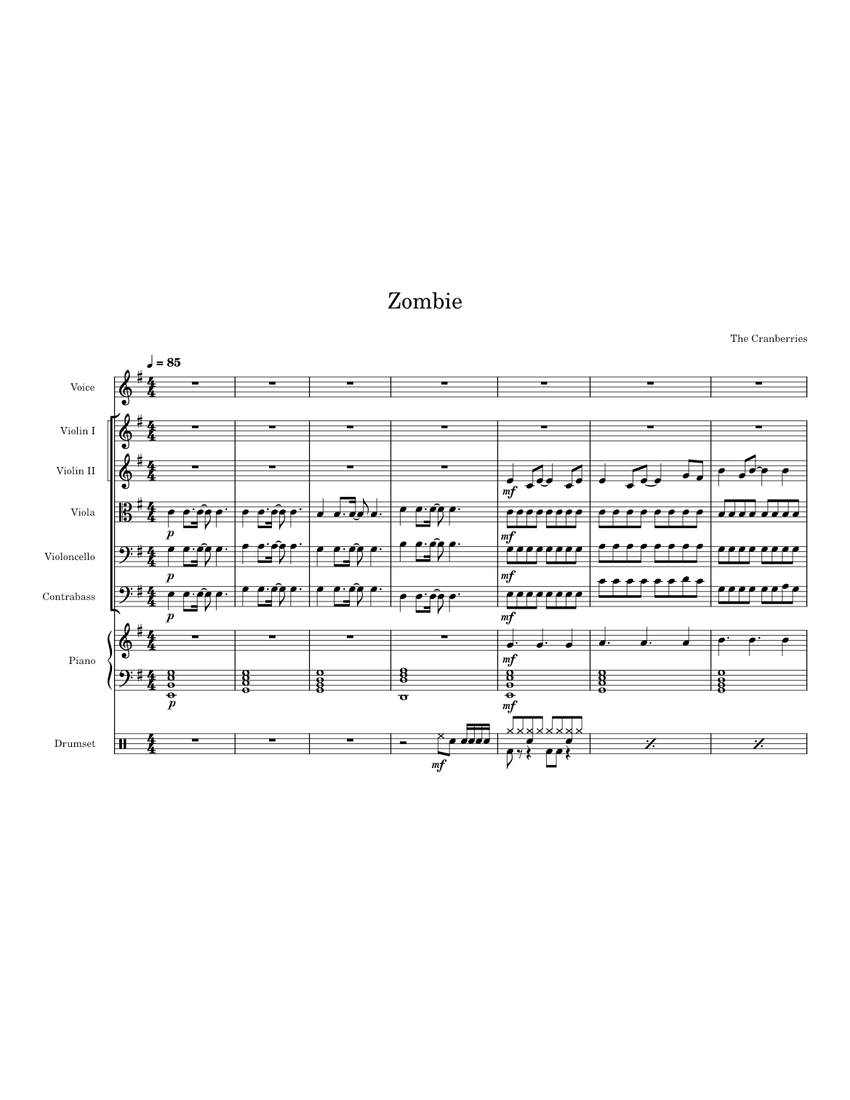 Zombie – The Cranberries Sheet Music for Piano, Vocals, Contrabass ...