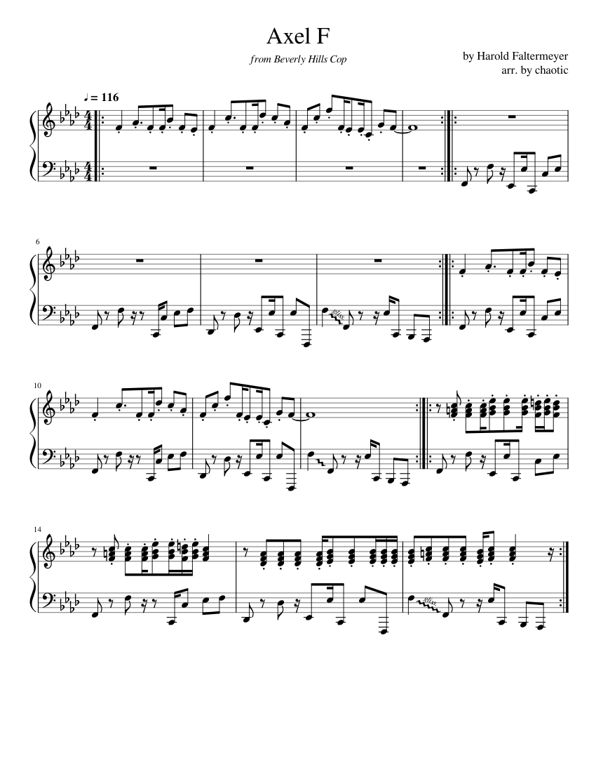 Axel F Sheet Music for Piano (Solo) | MuseScore.com