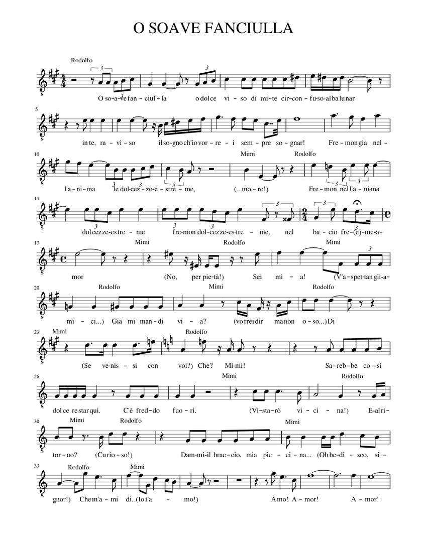 O SOAVE FANCIULLA Sheet Music for Tenor (Solo) | MuseScore.com