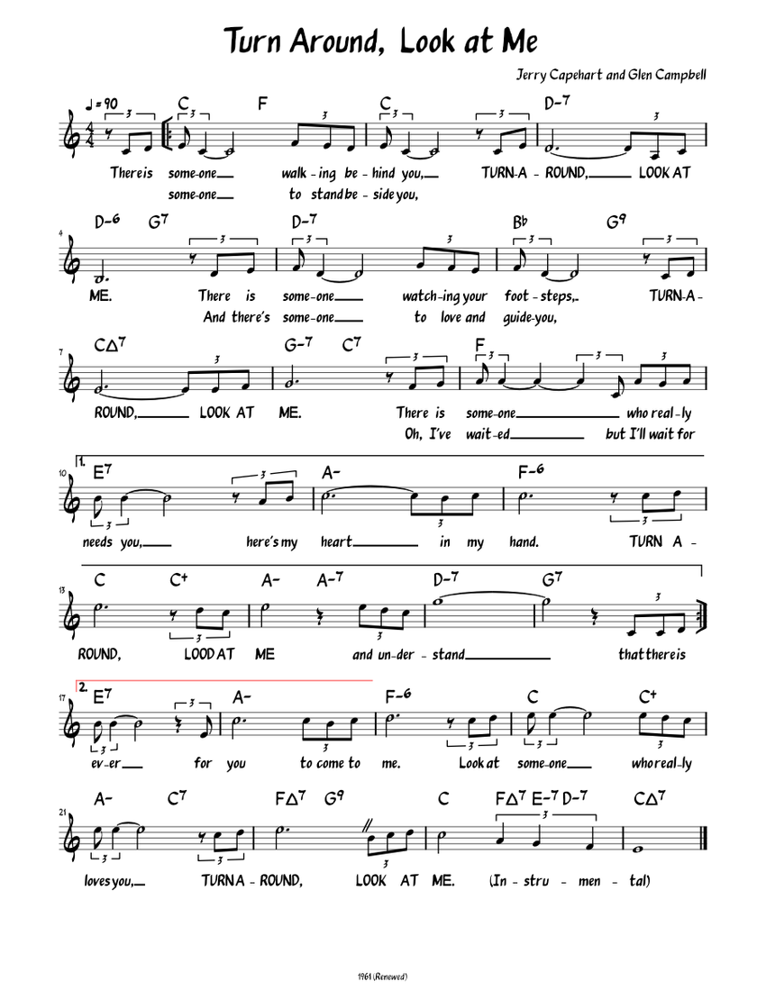 Turn Around, Look at Me (Lead sheet with lyrics ) Sheet Music with ...