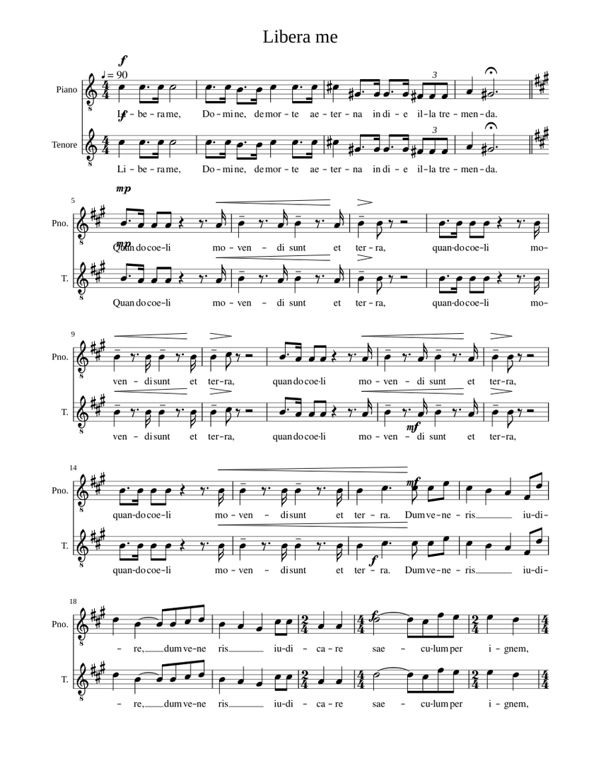 Libera me Sheet music for Piano, Tenor (Piano-Voice) | Musescore.com